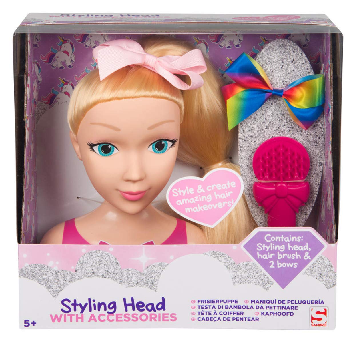Sambro Styling Hair Dressing Head Complete with Colourful Bows & Hair ...
